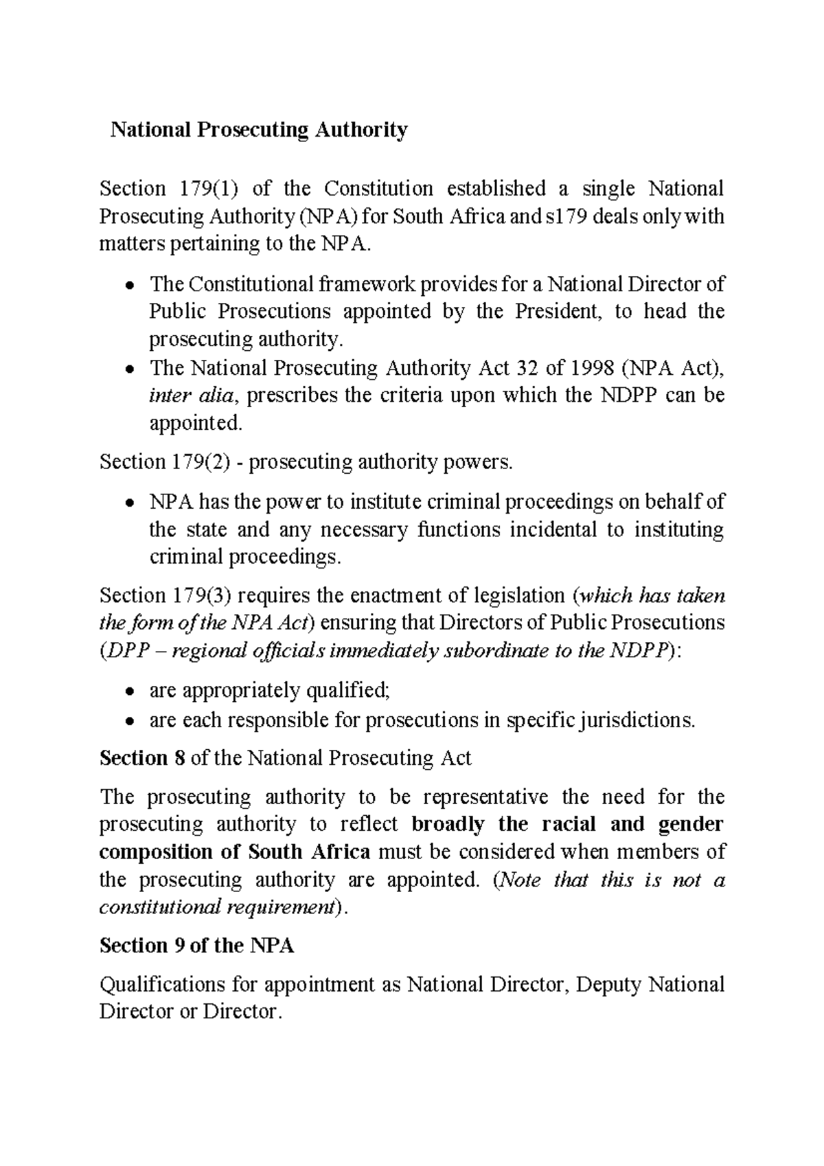 NPA Notes - National Prosecuting Authority Section 179(1) of the ...
