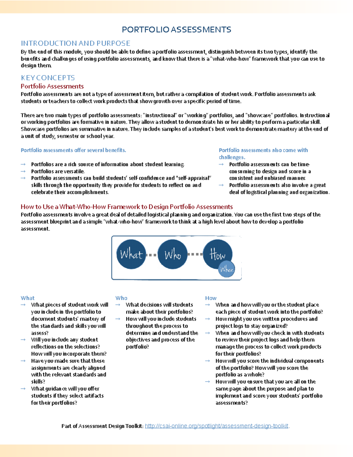 Portfolio Assessments Worksheet - PORTFOLIO ASSESSMENTS INTRODUCTION ...