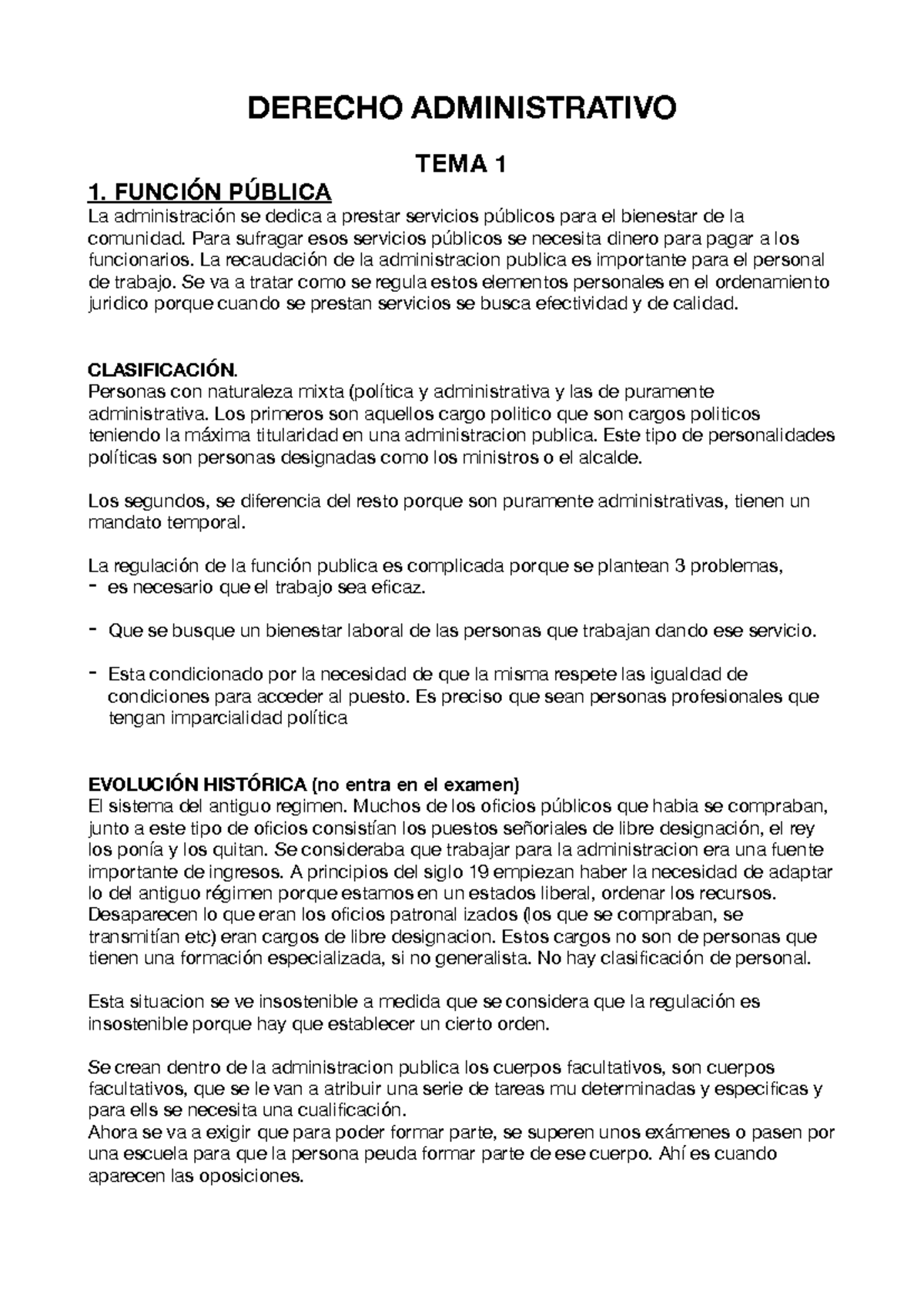 Administrativo TEMA 1 - Tema 1 derecho Adm - DERECHO ADMINISTRATIVO TEMA 1 1. FUNCIÓN PÚBLICA La ...