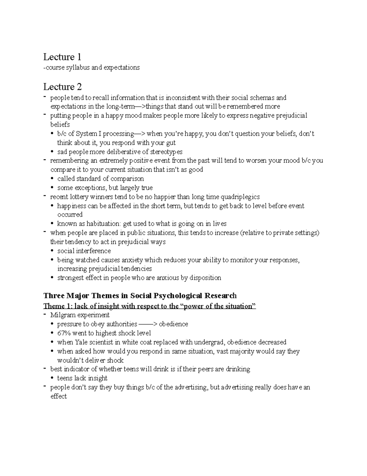 Complete Social Psychology Notes - Lecture 1 -course syllabus and ...