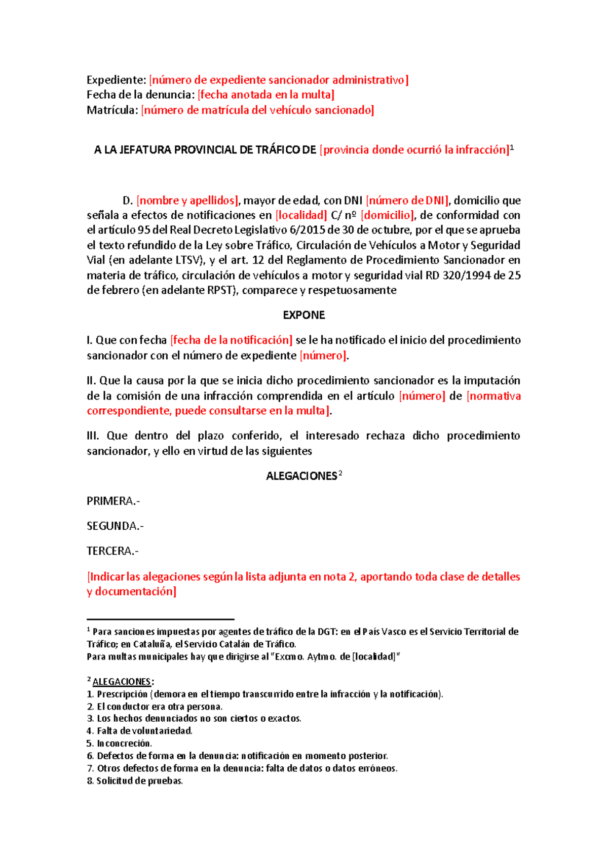 Modelo de recurso de multa general - Expediente: [número de expediente ...