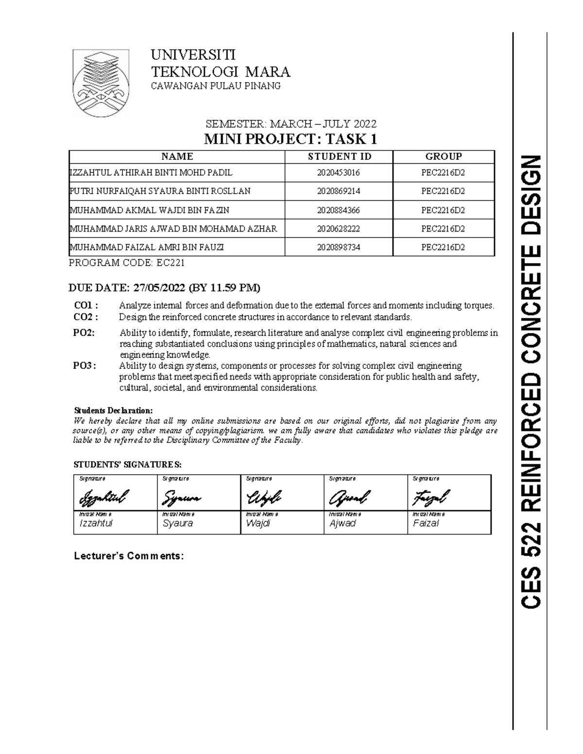 ⭐⭐ CES522 TASK1 6D2 TEAM 01.pdf ⭐⭐ - UNIVERSITI TEKNOLOGI MARA CAWANGAN ...