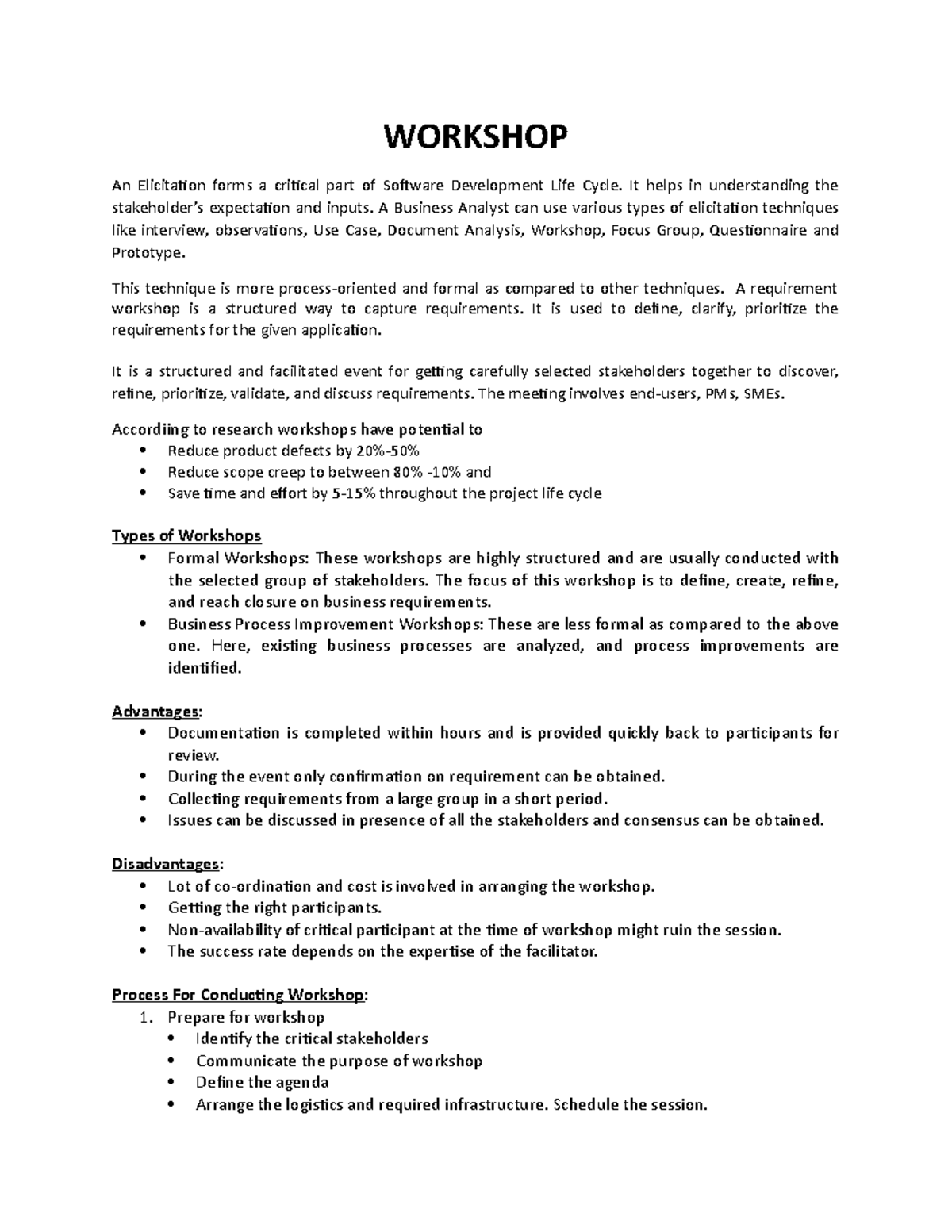 Workshop and Questionaire - WORKSHOP An Elicitation forms a critical ...