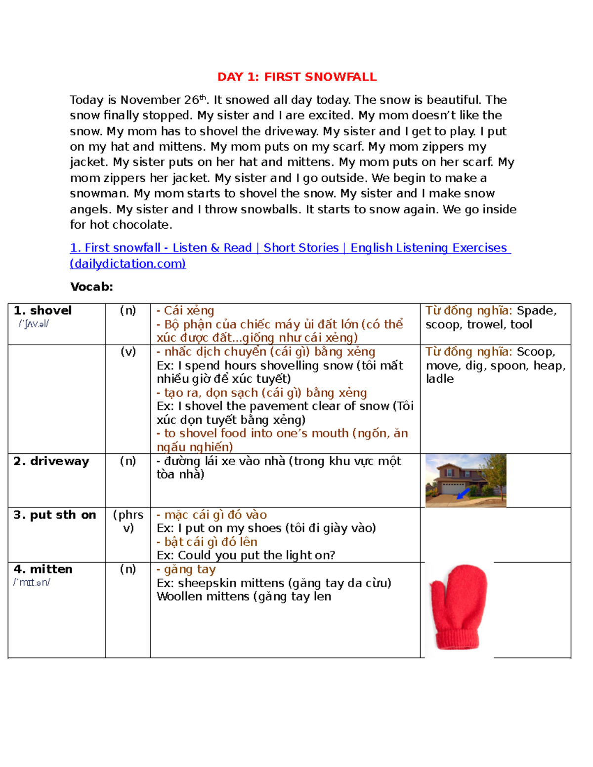 Reading 1 - Nothing - DAY 1: FIRST SNOWFALL Today is November 26th. It ...