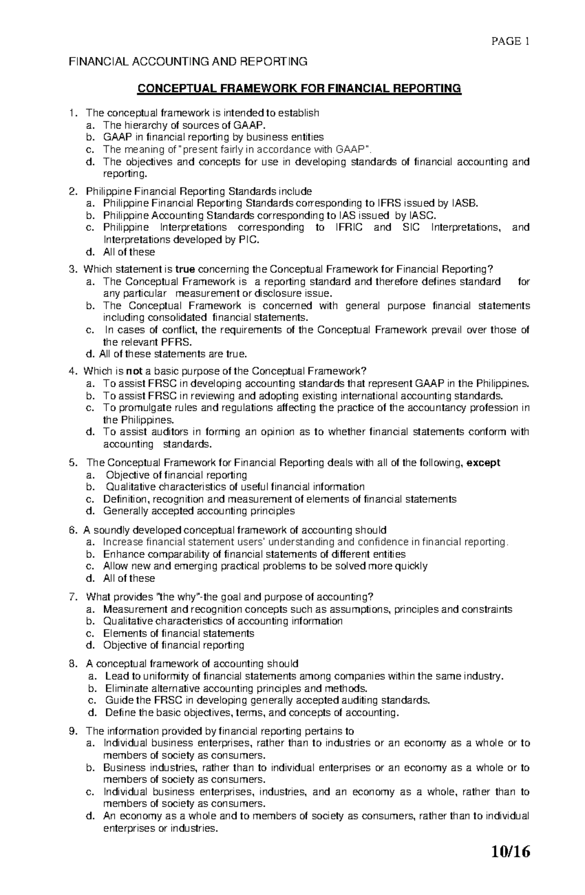 Conceptual Framework - Answer the test and check it on your own using ...