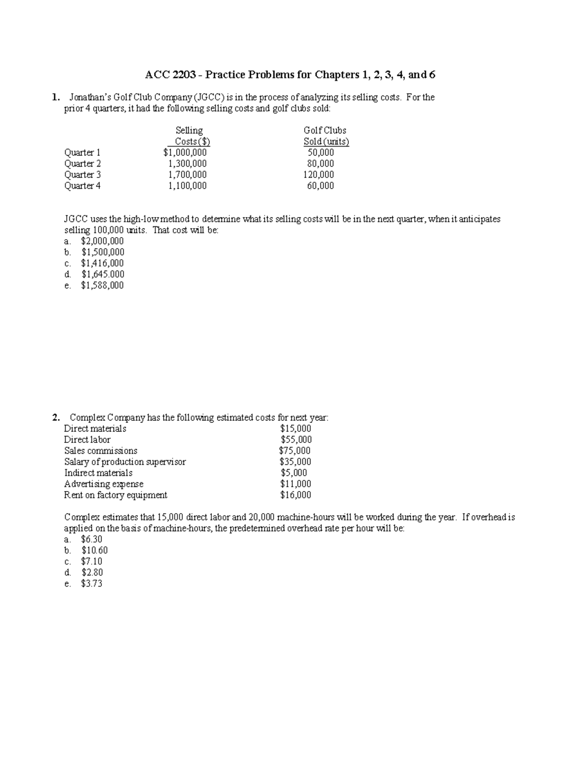 Practice Problems for Midterm - Spring 2022 - ACC 2203 Spring 2018 ...
