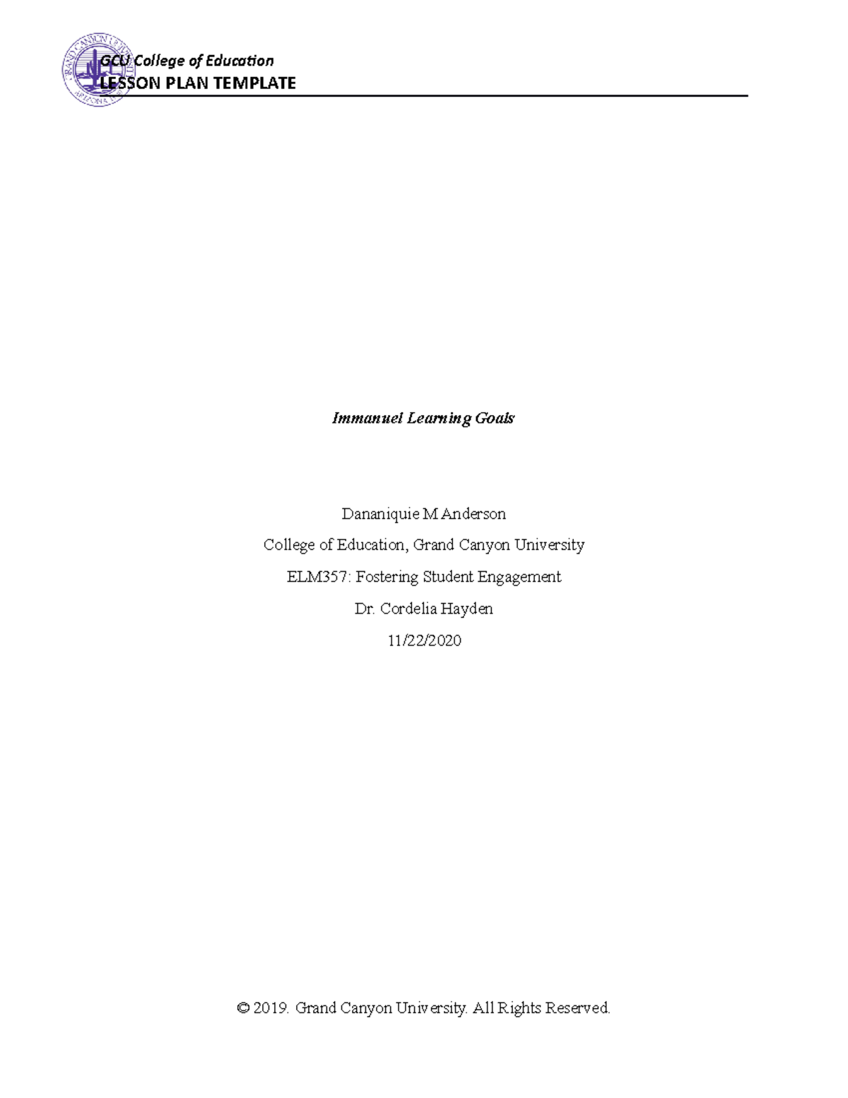 Week 5 Field Experience - COE Lesson Plan Done - LESSON PLAN TEMPLATE ...