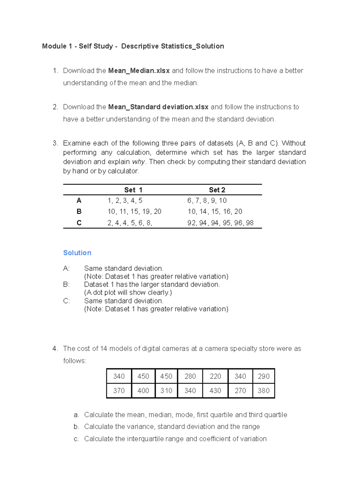 M1 - Self study Solutions - Module 1 - Self Study - Descriptive ...