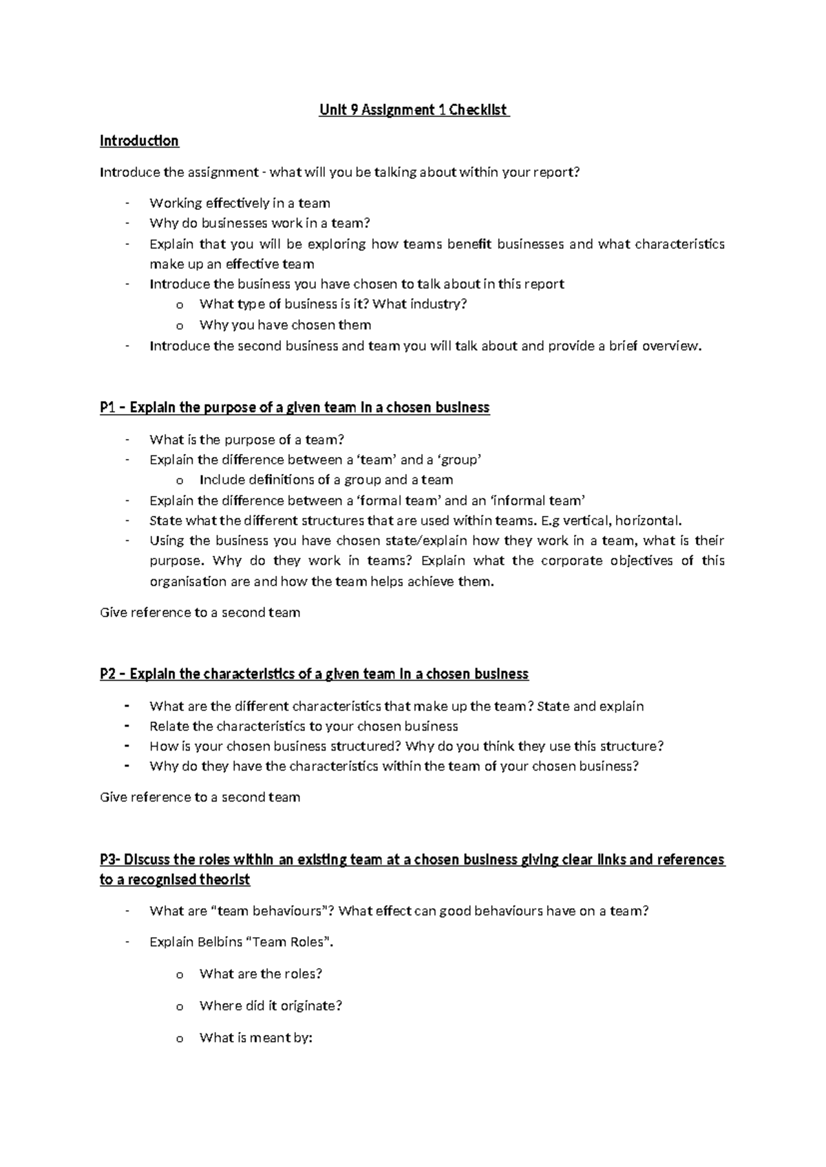Unit 9 Assignment 1 checklist - Unit 9 Assignment 1 Checklist ...