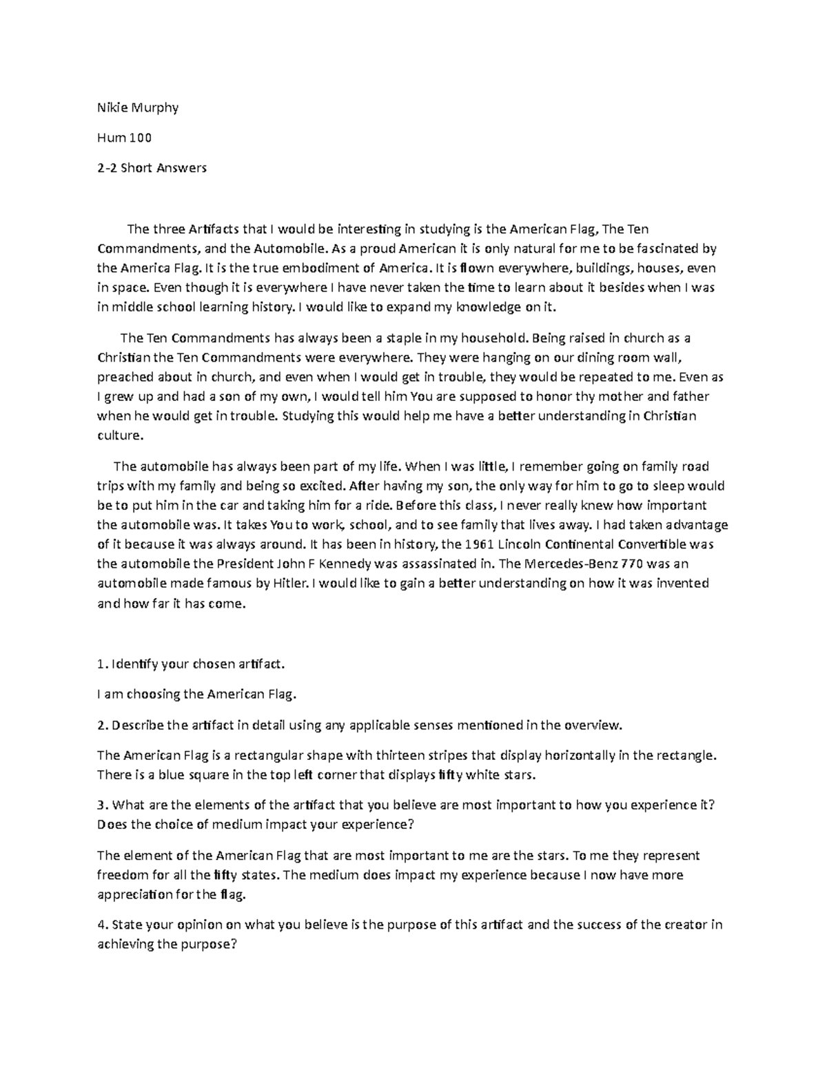 HUM 100 Module Two Short Answer - Nikie Murphy Hum 100 2-2 Short ...