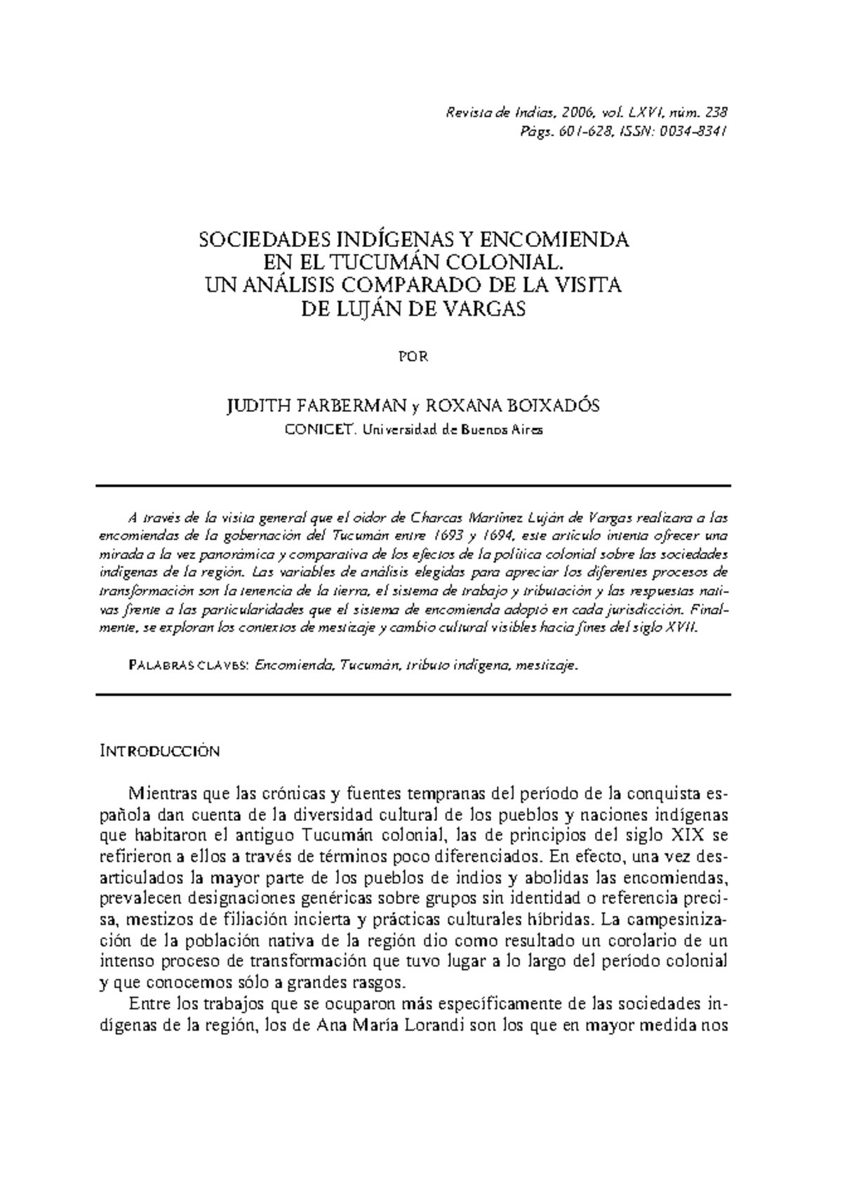 Faberman Boixados encomienda - Revista de Indias, 2006, vol. LXVI, núm. 238 Págs. 601-628, ISSN ...