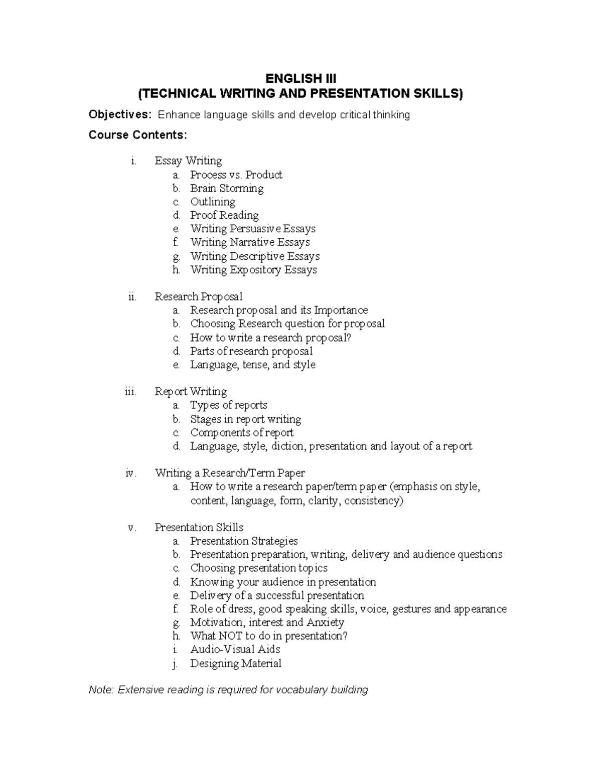 English-III - Notes - ENGLISH III (TECHNICAL WRITING AND PRESENTATION ...