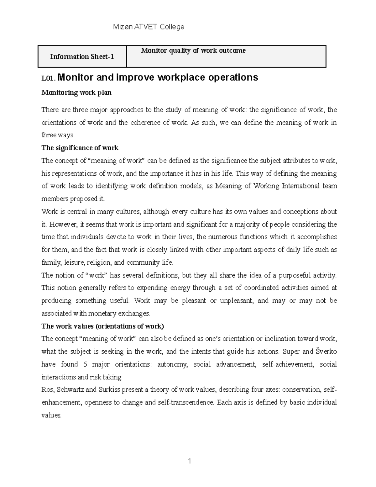 1111 Monitor imlimenation of work plan - Mizan ATVET College L01 ...