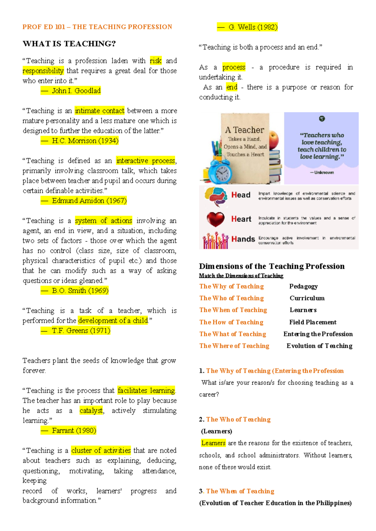 Profed 101 - My take notes for Prof Ed 101 - PROF ED 101 – THE TEACHING ...