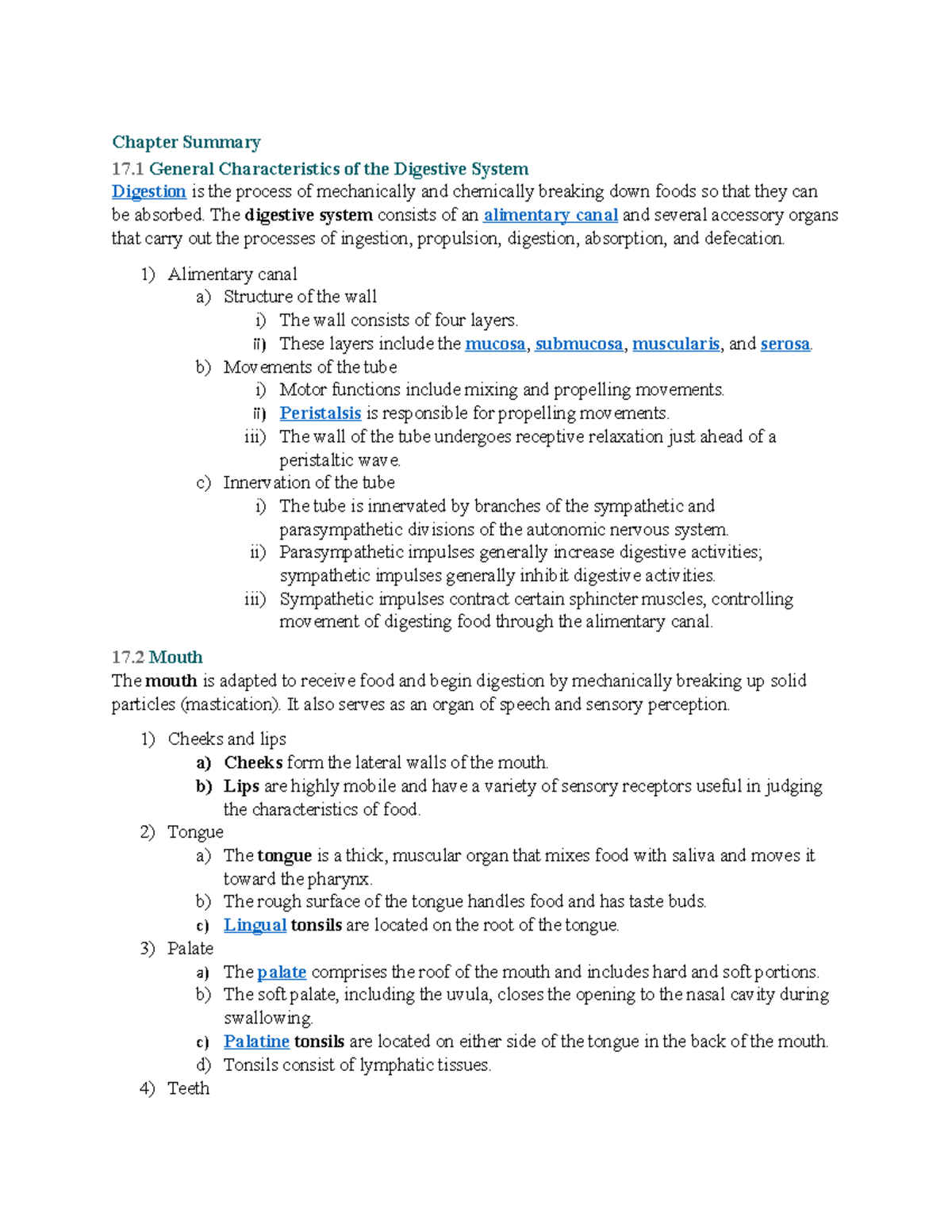 A&P ch. 17 digestive system - Chapter Summary 17 General ...