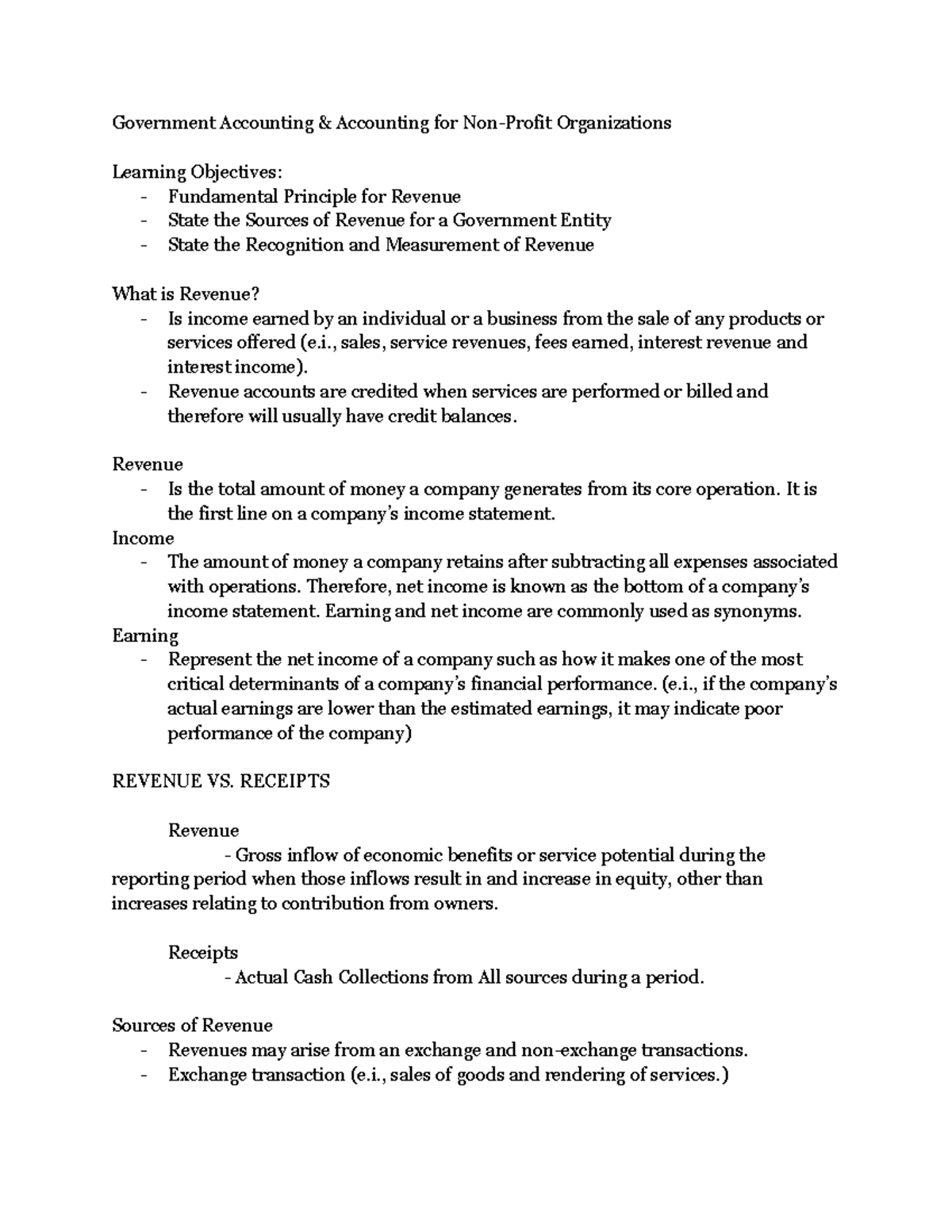 Government Accounting - , sales, service revenues, fees earned ...