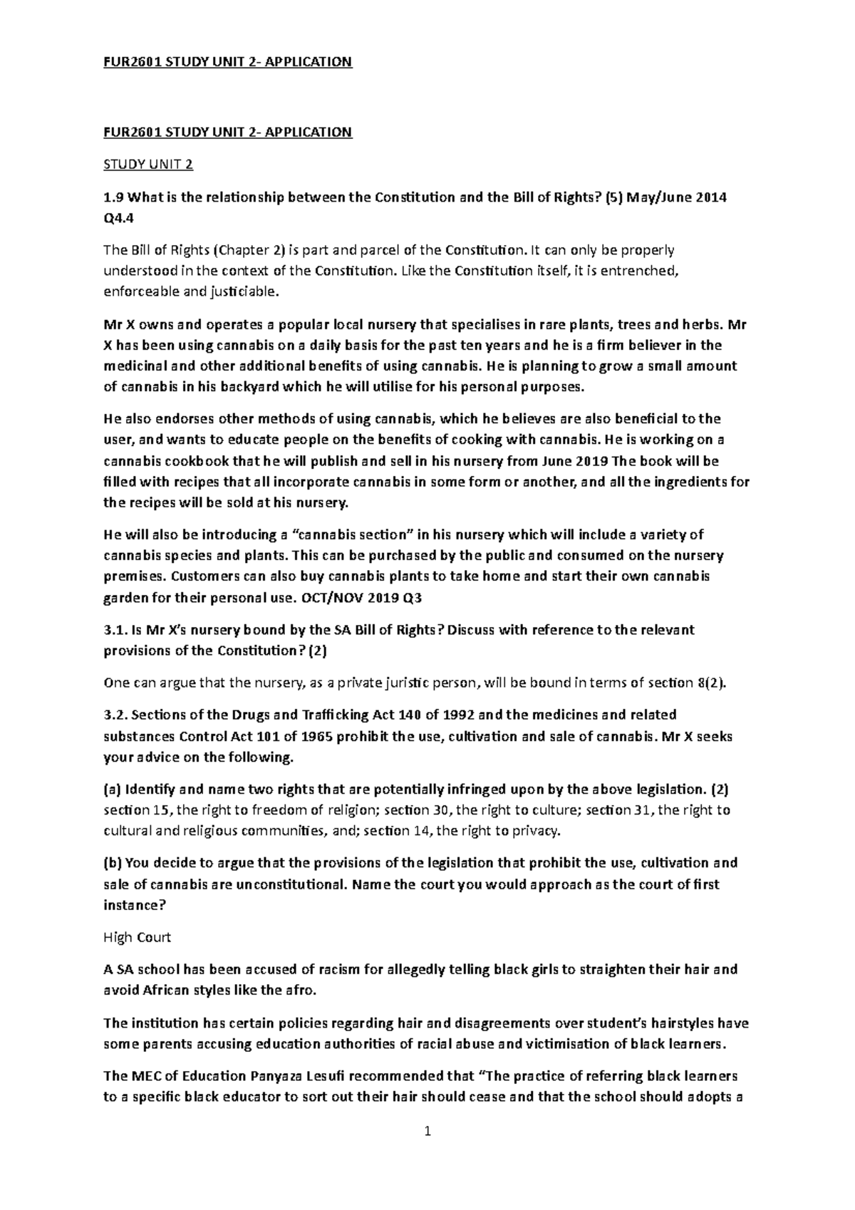 Study UNIT 2 - Application - FUR2601 STUDY UNIT 2- APPLICATION STUDY ...