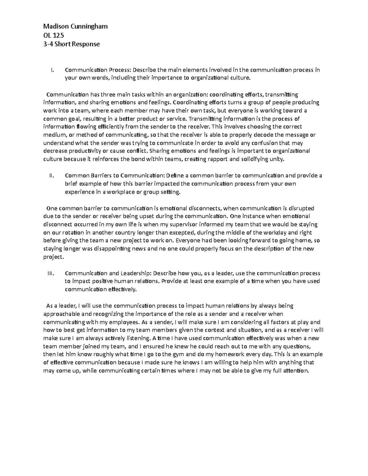 OL 125 3-4 - Madison Cunningham OL 125 3-4 Short Response I ...