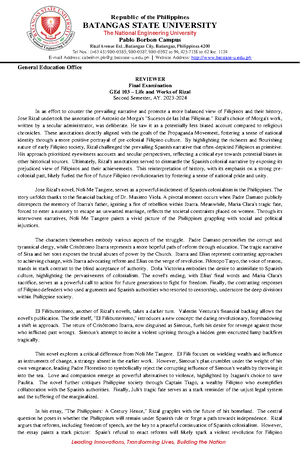 Reviewer in rizal - Lesson 1 to Lesson 5 - Leon Monroy was Jose Rizal’s ...