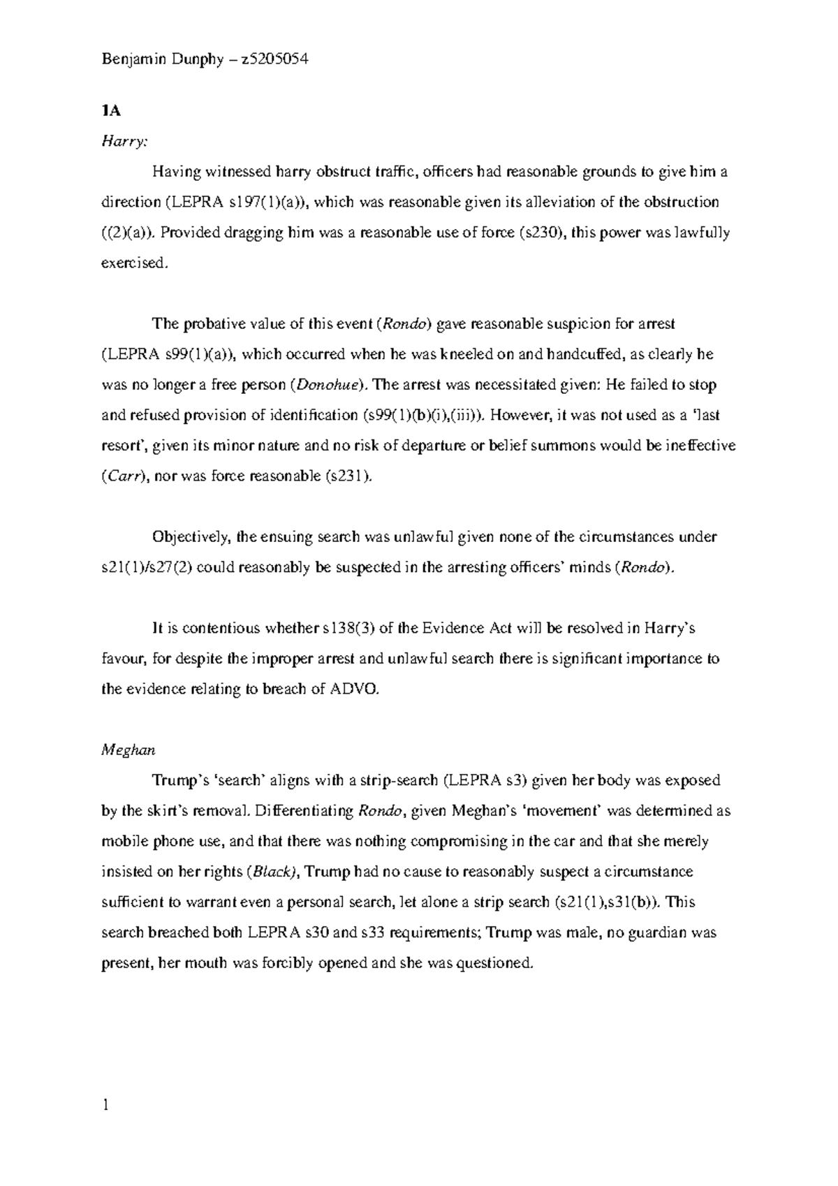 LAWS1021 Final Exam Received HD - Benjamin Dunphy – z 1A Harry: Having ...