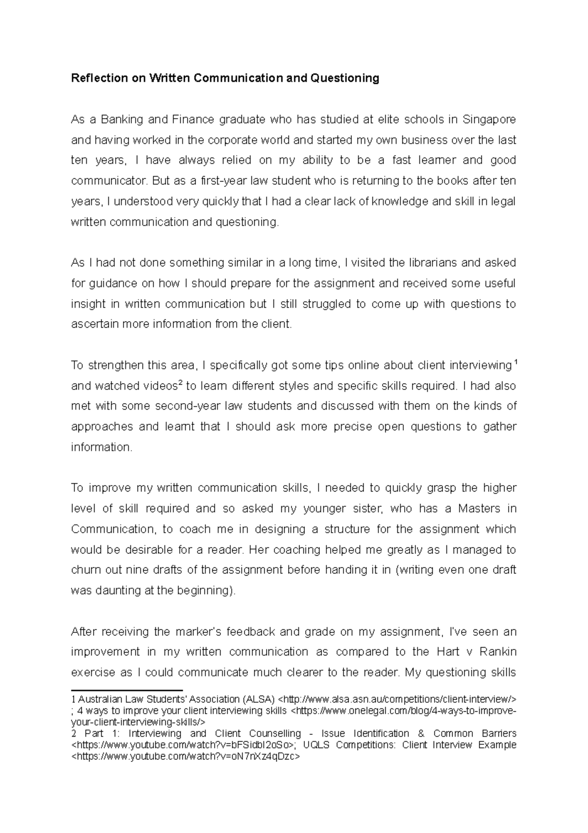 Reflection Draft 1 - Grade: 7 - Reflection on Written Communication and ...