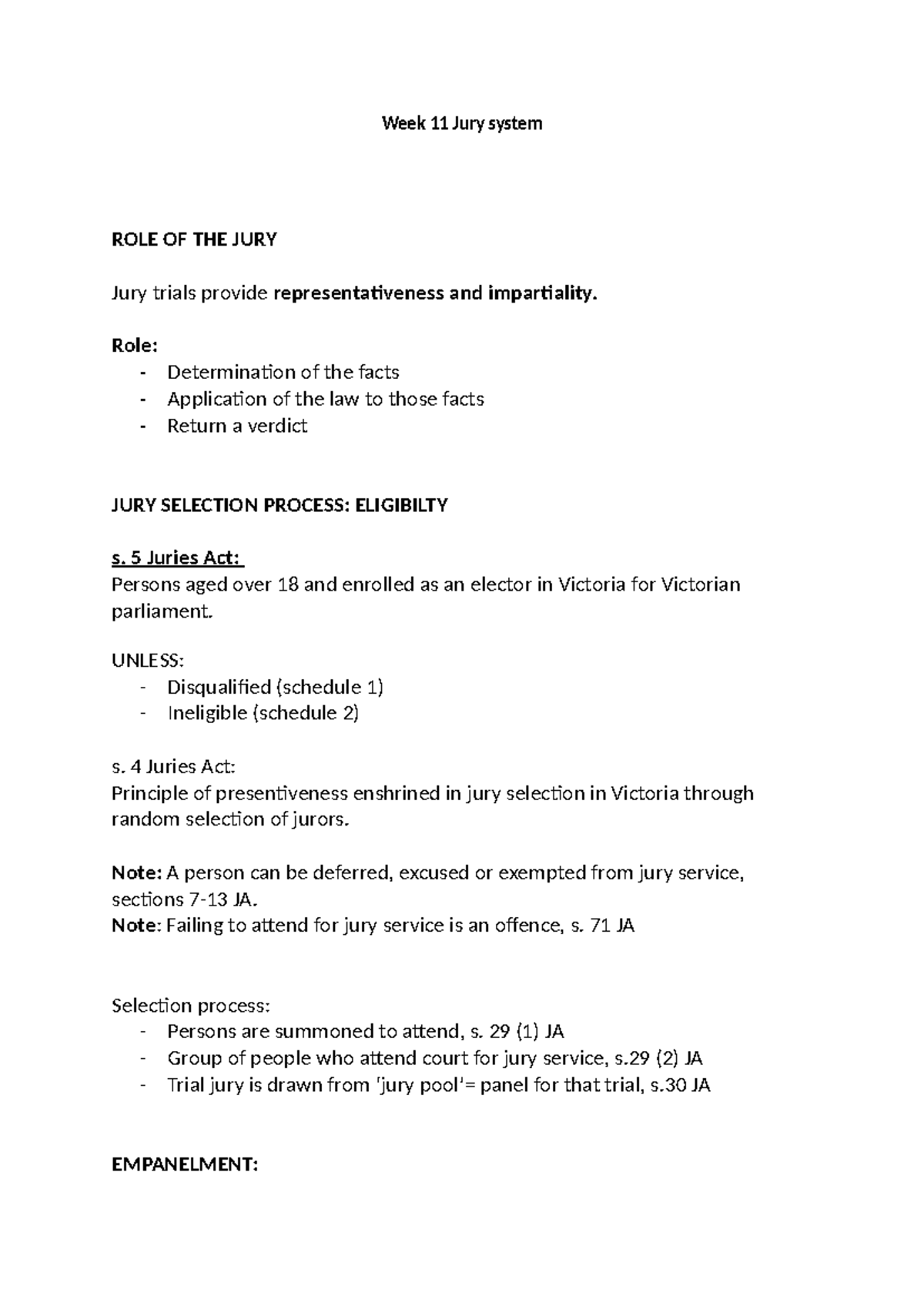 Week 11 Jury system - Week 11 Jury system ROLE OF THE JURY Jury trials ...