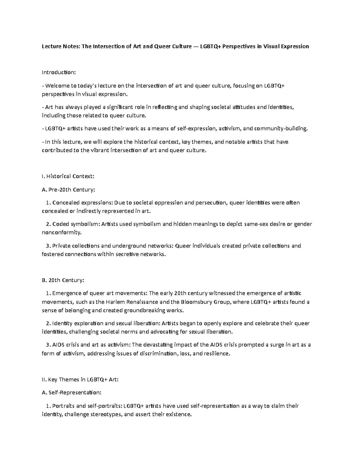 Lecture Notes: The Intersection of Art and Queer Culture — Lgbtq+ ...