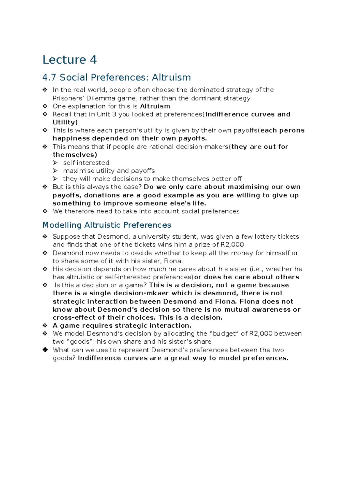 Unit 4 Lecture 4 - Microeconomics notes - Lecture 4 4 Social ...