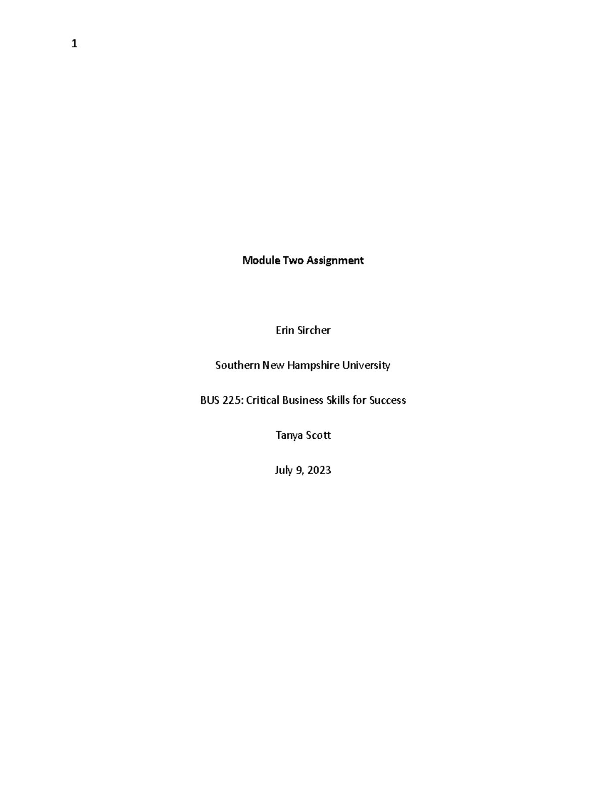 BUS225 Module Two Assignment - 1 Module Two Assignment Erin Sircher ...