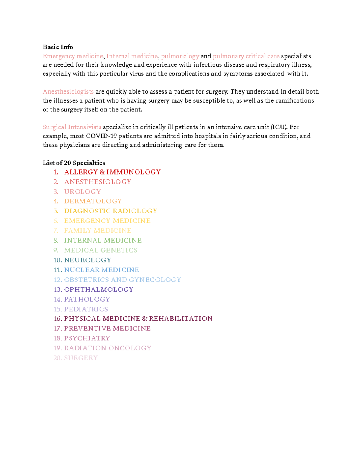 Medical Specialties Basic Info Emergency Medicine Internal Medicine