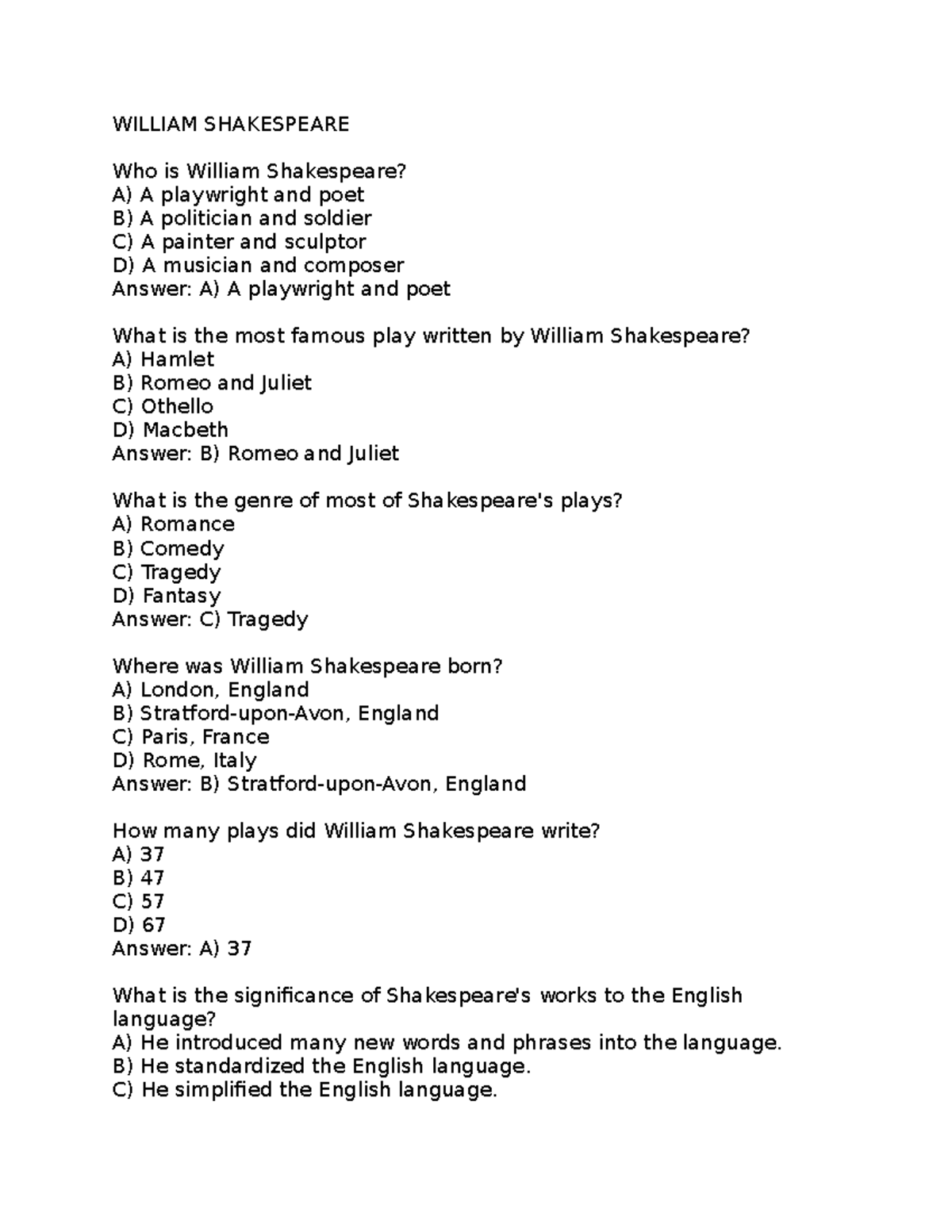 William Shakespeare - QUIZ - WILLIAM SHAKESPEARE Who is William ...