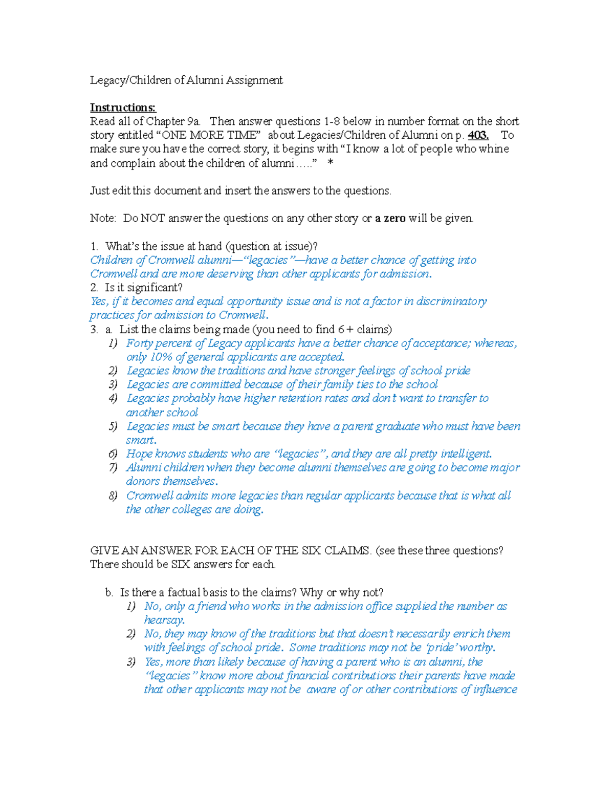 Ycage L - Legacy assignment using critical thinking skills - Legacy ...