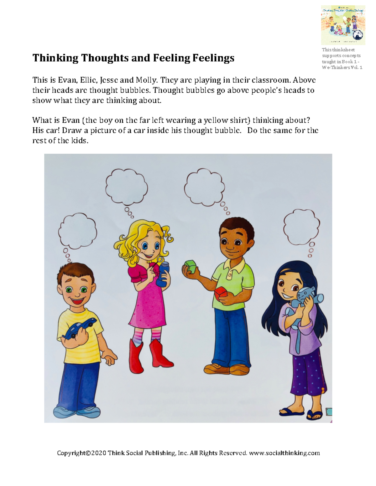 We Thinkers Vol 1 Thinking Thoughts and Feeling Feelings Thinksheet ...