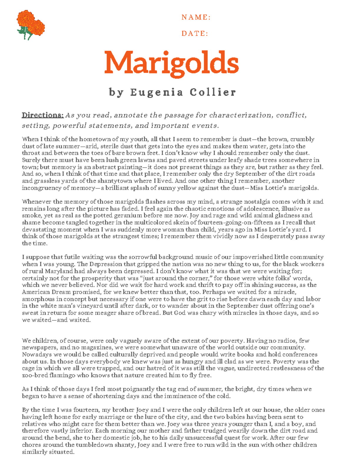 Marigolds%2BStory%2B%2526%2BAnalysis%2BQuestions - When I think of the ...