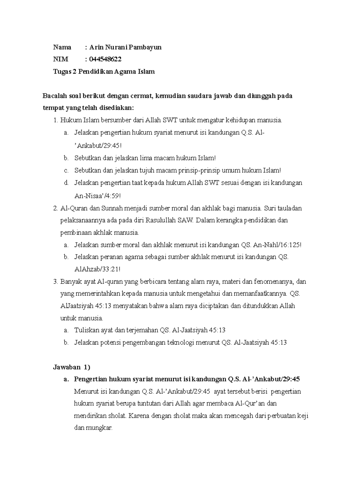 044548622 ARIN Nurani Pambayun Agama Islam Tugas 2 - Nama : Arin Nurani Pambayun NIM : 044548622 ...
