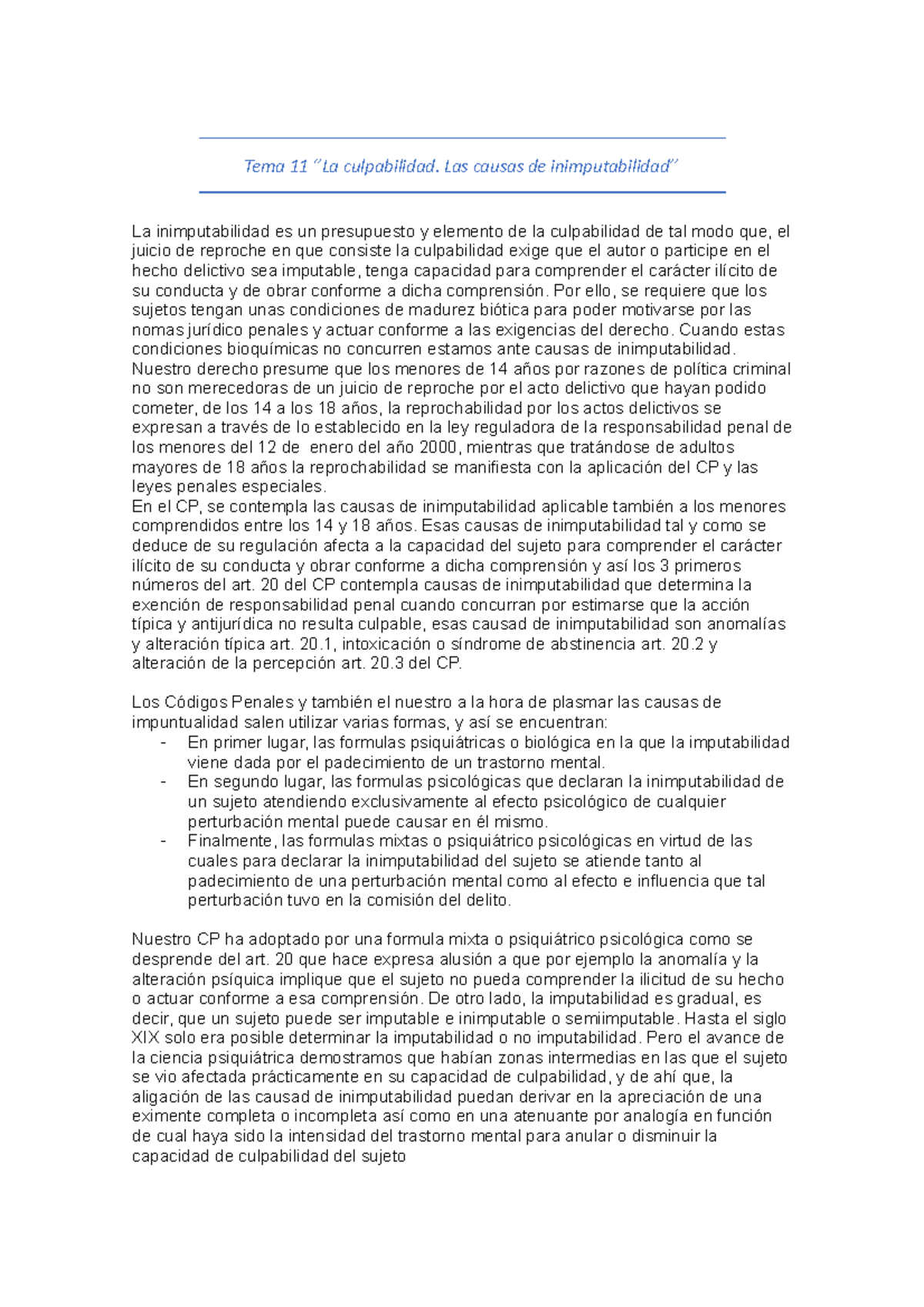 Tema 11 - Apuntes - Tema 11 ‘’La culpabilidad. Las causas de ...