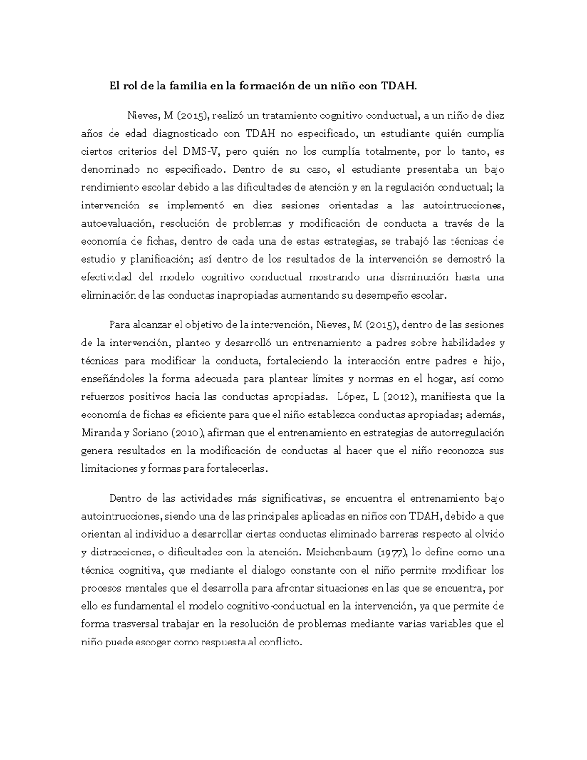 El rol de la familia en la formación de un niño con TDAH - Nieves, M ...