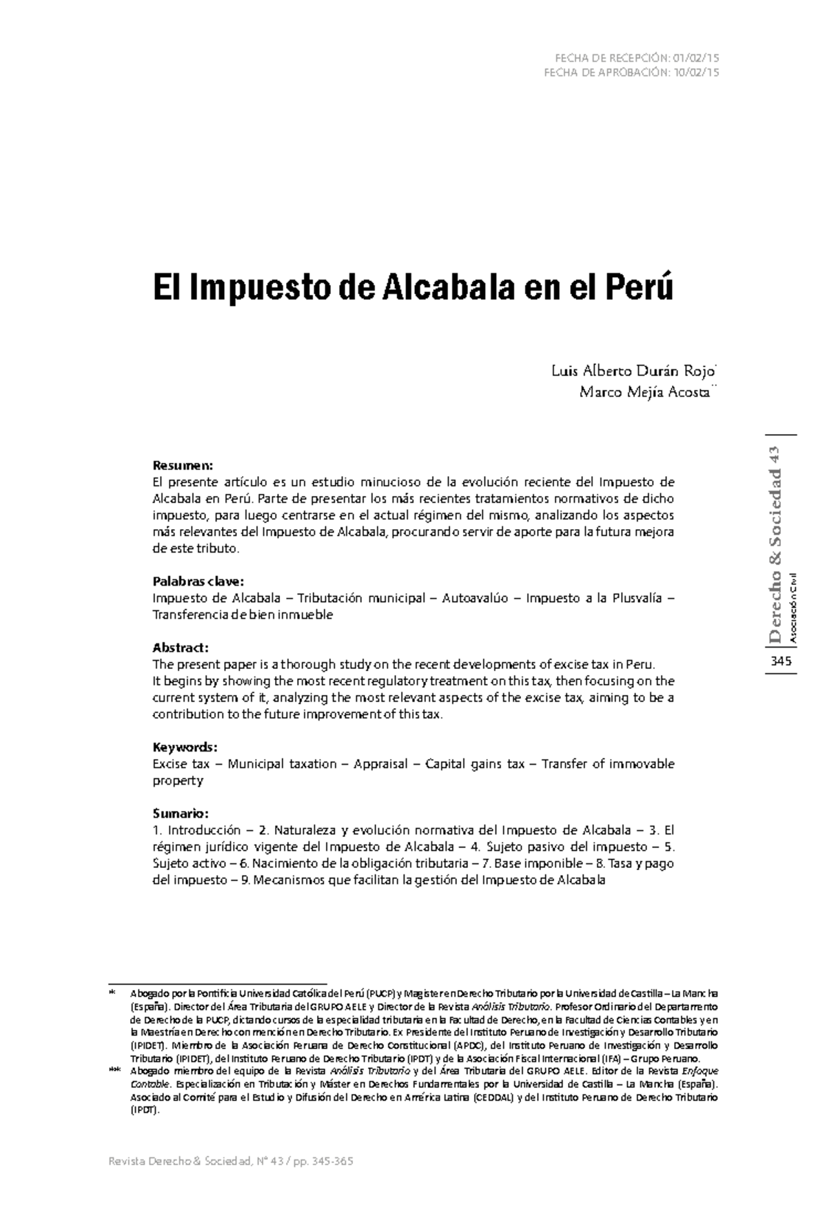 El Impuesto de Alcabala en el Perú - 345 Derecho & Sociedad Asociación ...