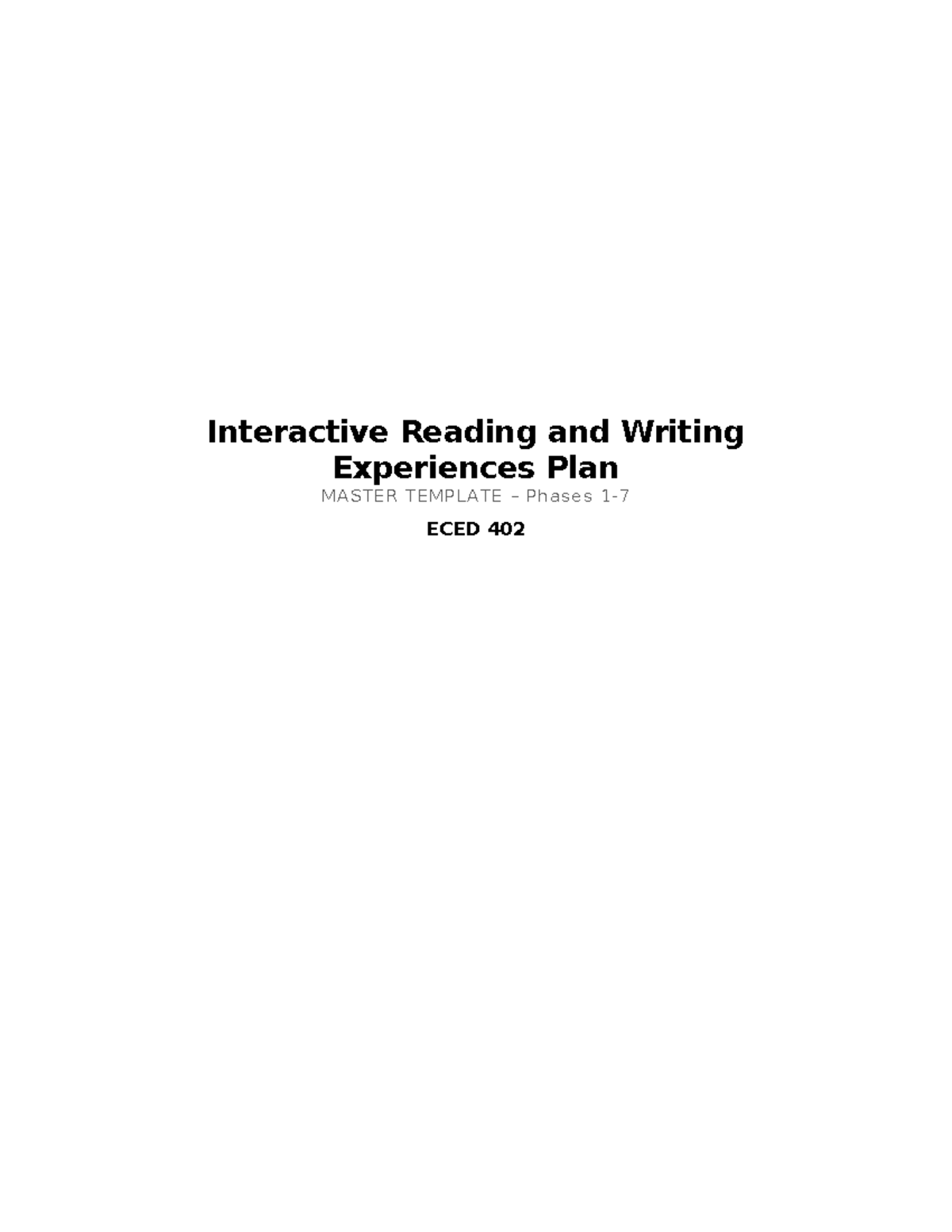 Completed ECED 402 Reading and Writing Plan Master Template ...