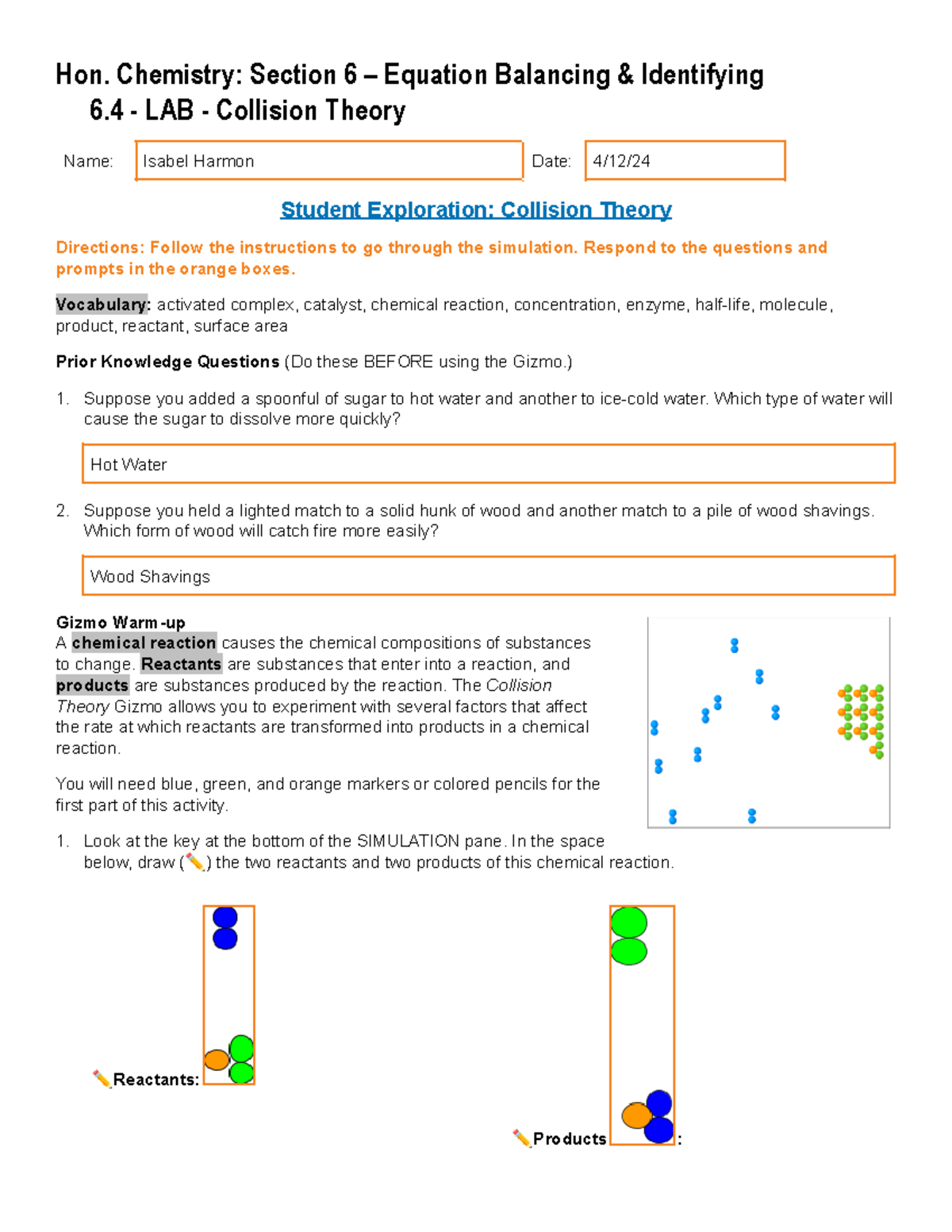 Collision Theory Lab - meow meow - Hon. Chemistry: Section 6 – Equation ...