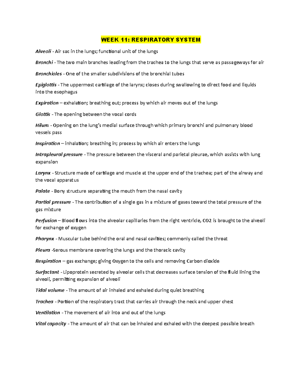 Respiratory-System - Reviewer - WEEK 11: RESPIRATORY SYSTEM Alveoli ...