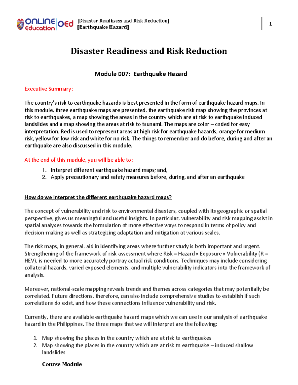 Week 007-Module Earthquake Hazard - [Disaster Readiness and Risk ...