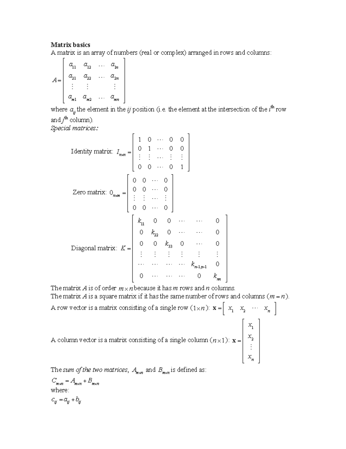LN 11 -Matrix basics - Matrix basics A matrix is an array of numbers ...