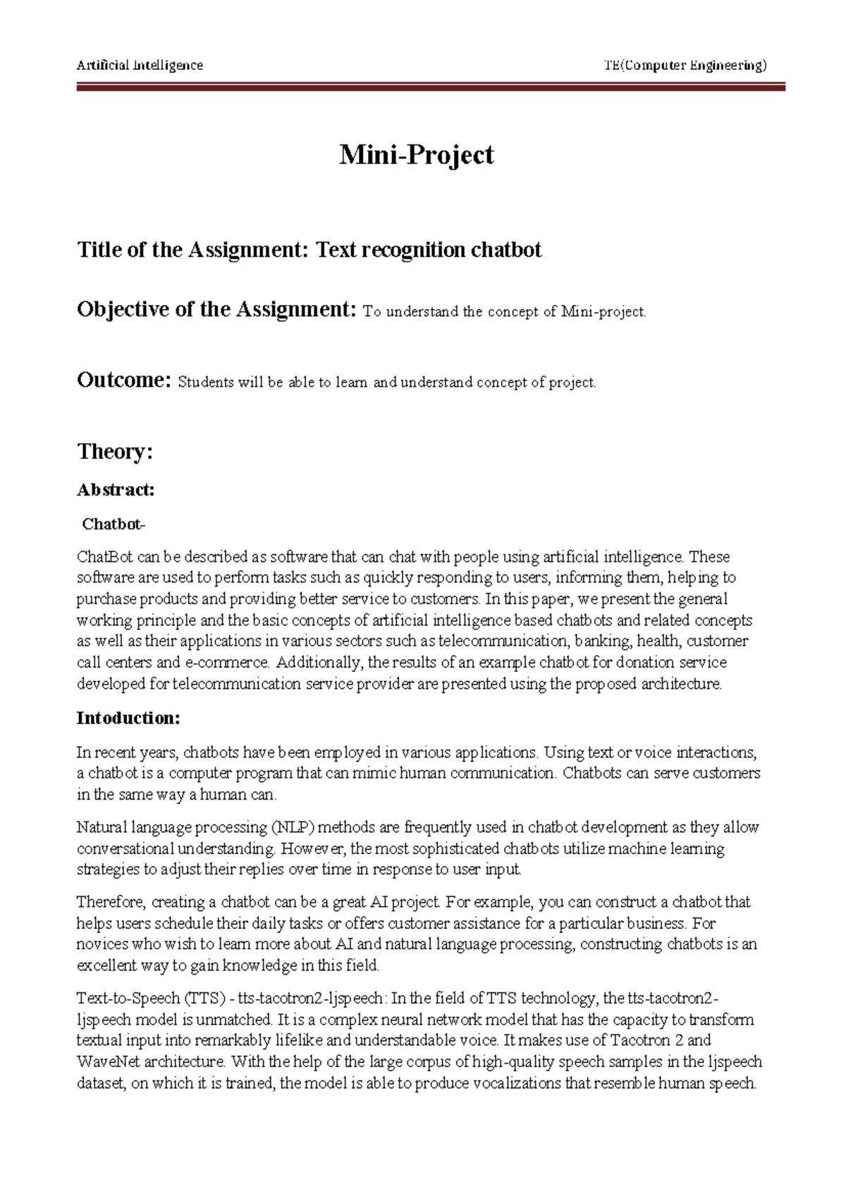 AI mini project - Mini-Project Title of the Assignment: Text ...