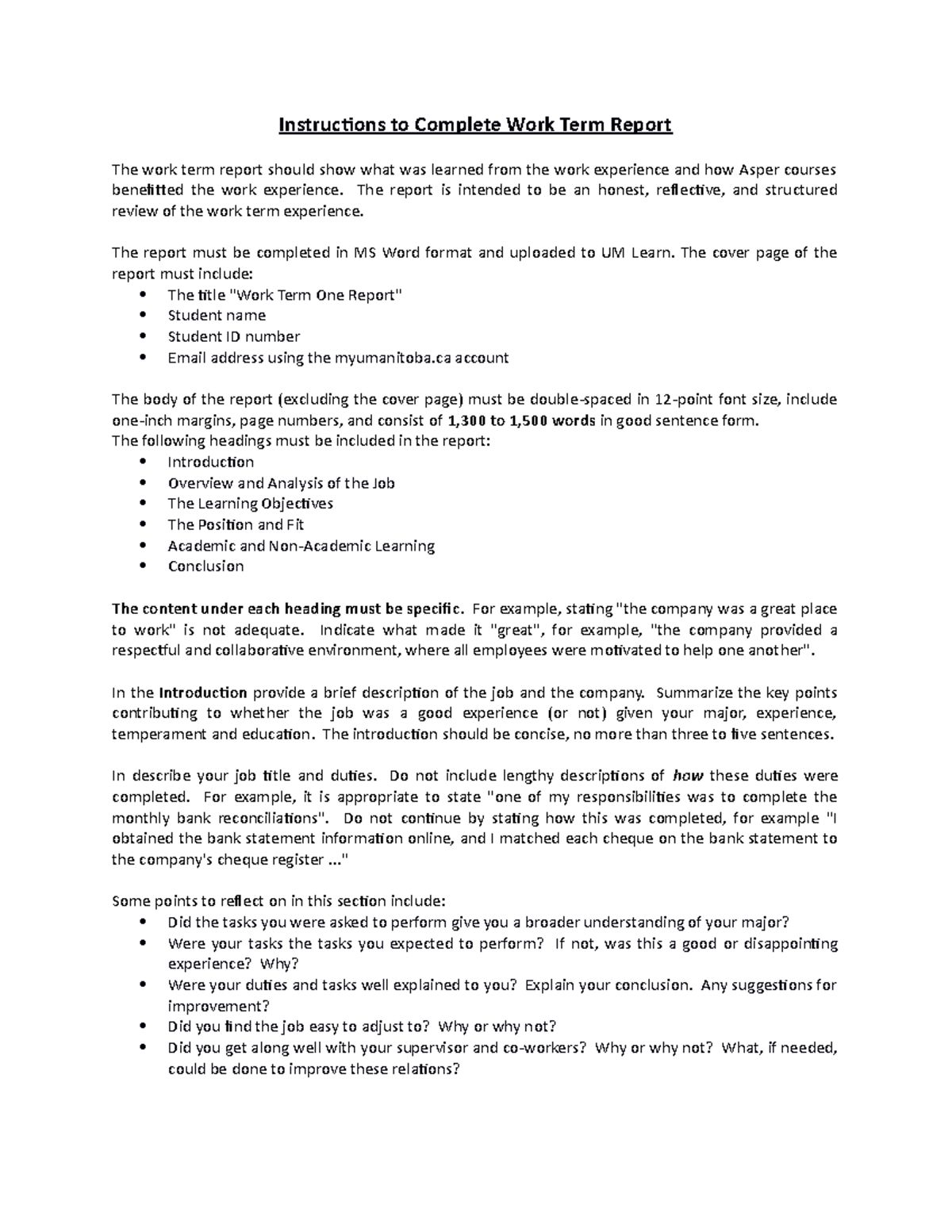 Work Term Report Instructions and Sample Work Term Report ...