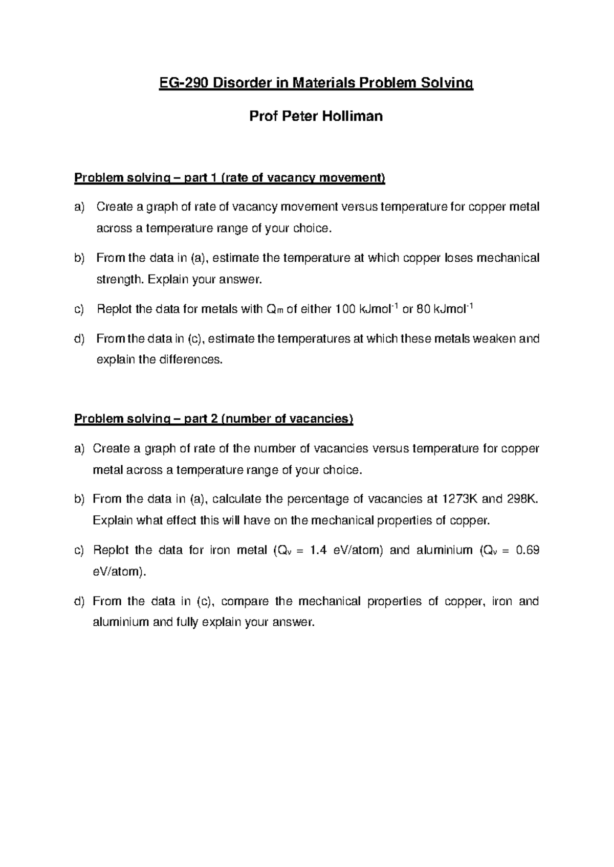 EG290 Disorder Problem Solving - EG-290 Disorder in Materials Problem Solving Prof Peter ...