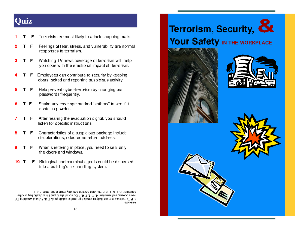 Terrorism in workplace brochure - ####### 16 1 T F Terrorists are most ...