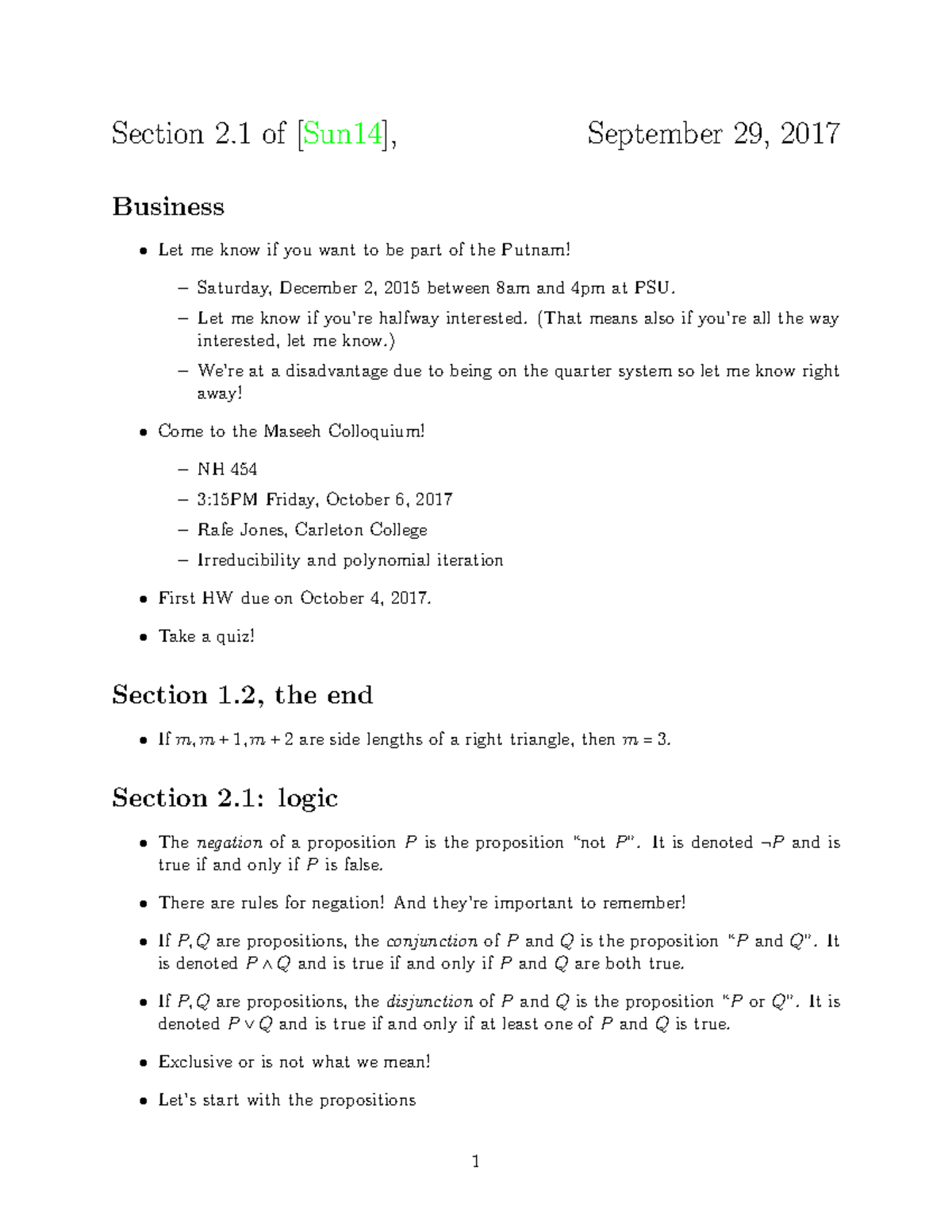 Math 300 Notes section 2 - Section 2 of [Sun14], September 29, 2017 ...