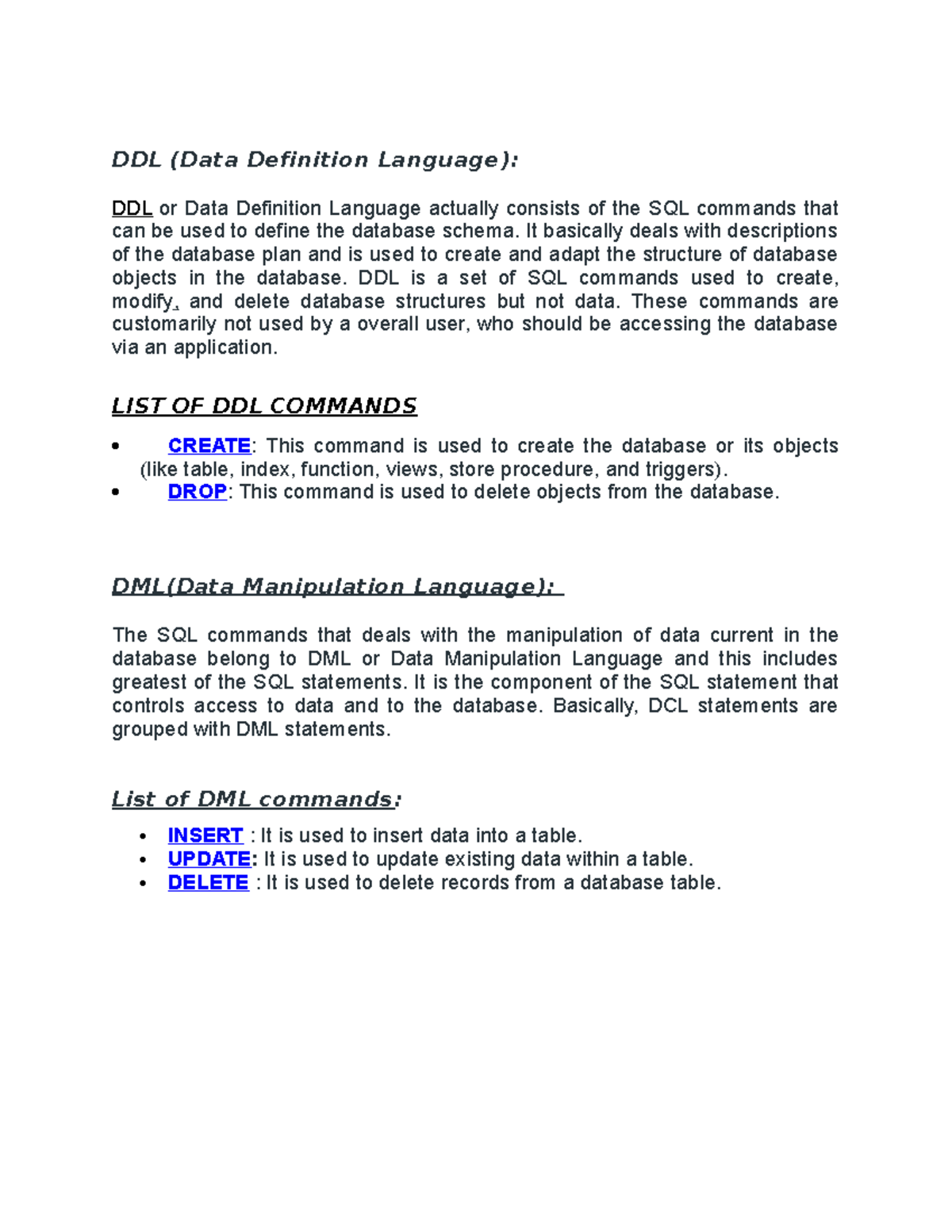 SQL WORD AK - thopjioreghjokirtjiolretjioertgjureioyjhdtiojuth - DDL (Data Definition Language ...