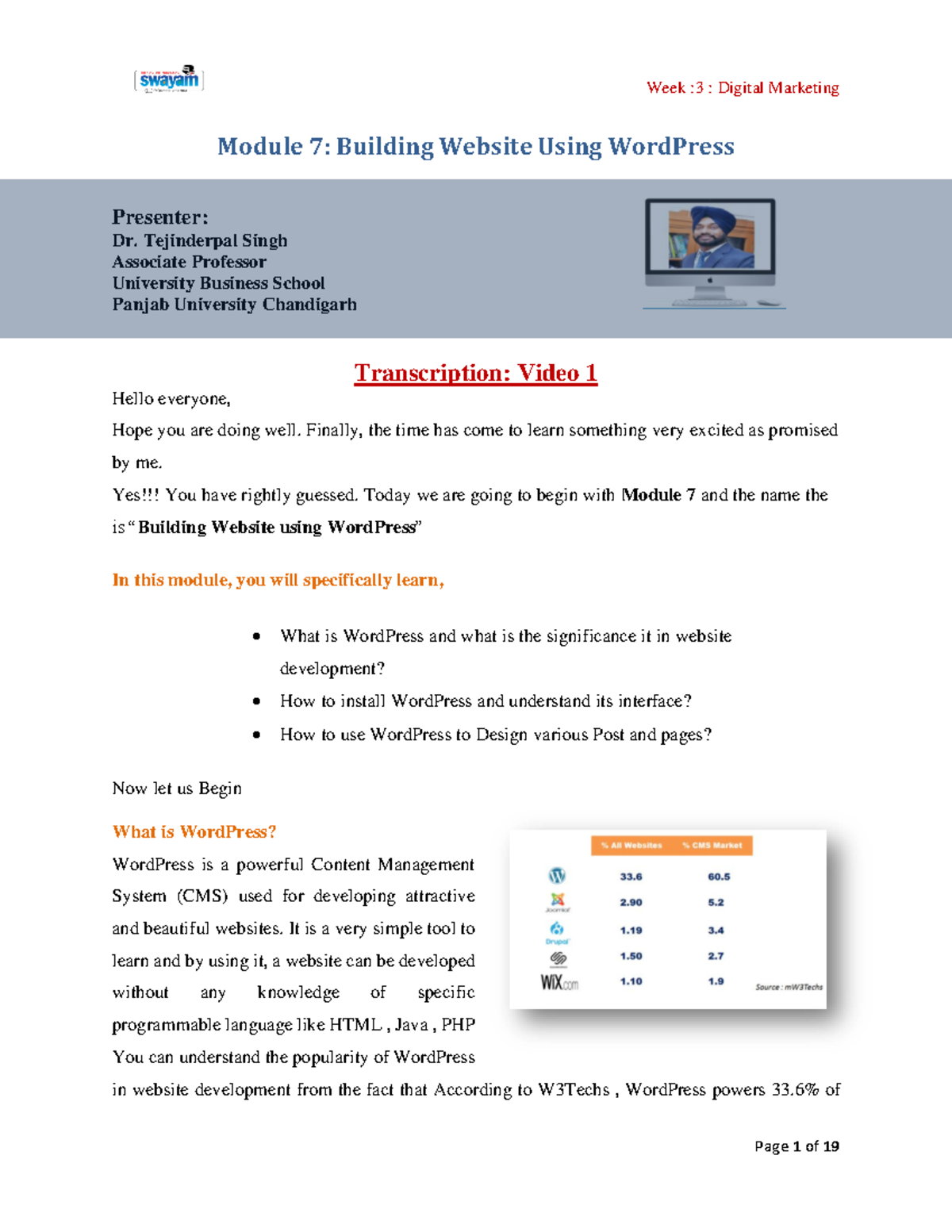 Wordpress - Module 7: Building Website Using WordPress Presenter: Dr ...